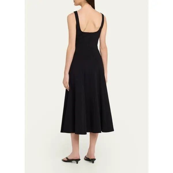 Vince Seamed Square-neck Knit Midi Dress - Black