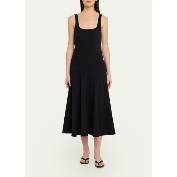 Vince Seamed Square-neck Knit Midi Dress - Black