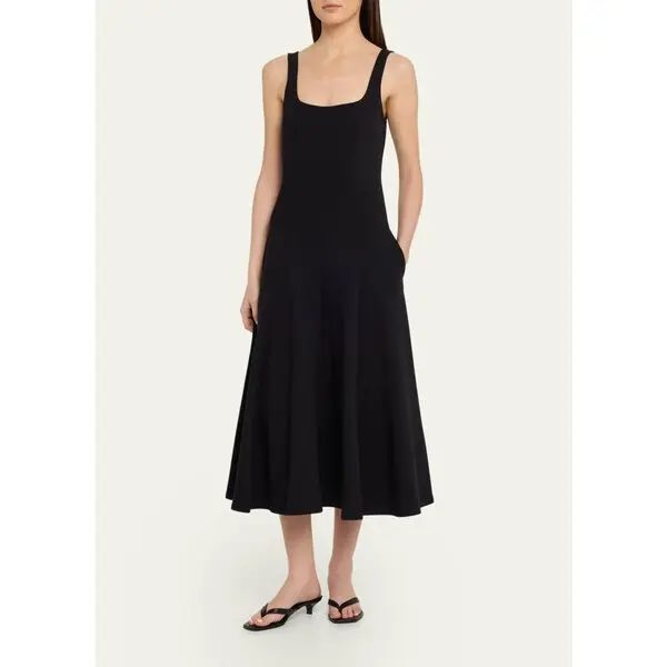 Vince Seamed Square-neck Knit Midi Dress - Black