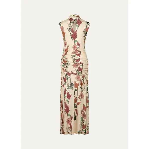Johanna Ortiz Hibiscus Compass Crisscross Ruched Ankle Dress - Ecru Multi