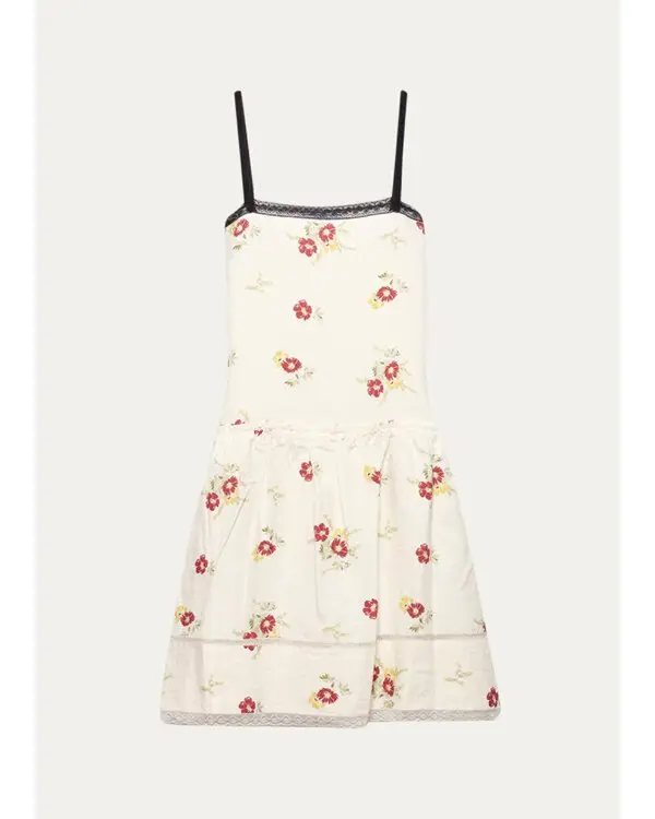 Prada Floral Embroidered Linen Mini Dress