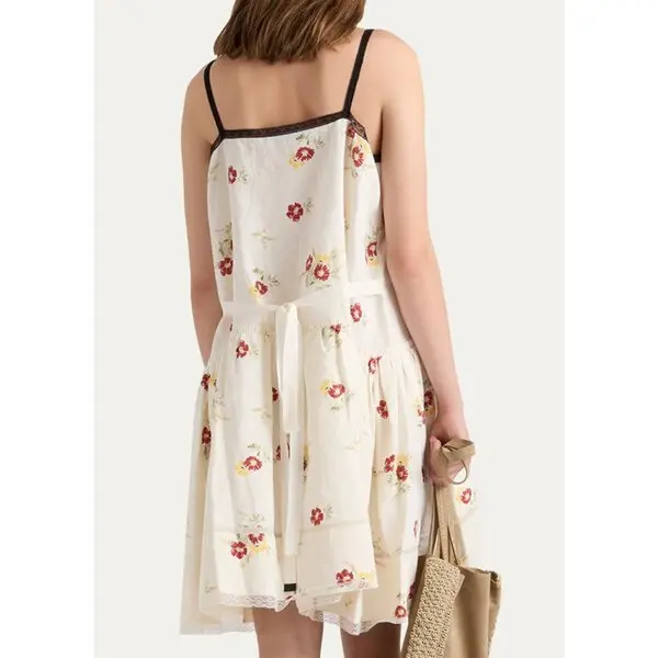 Prada Floral Embroidered Linen Mini Dress