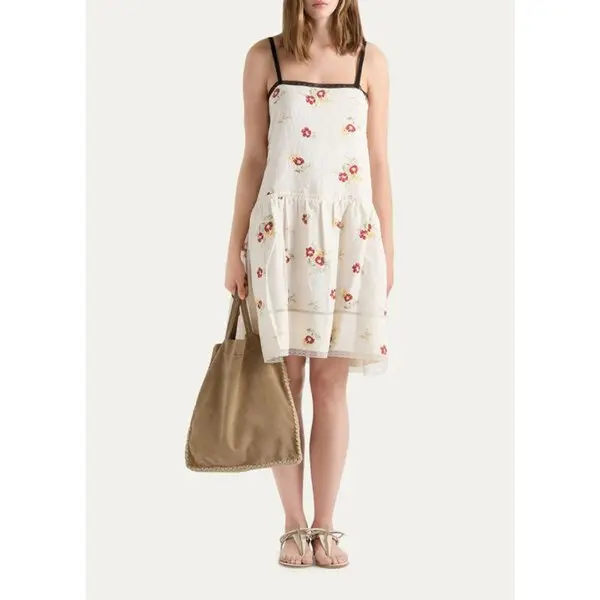 Prada Floral Embroidered Linen Mini Dress