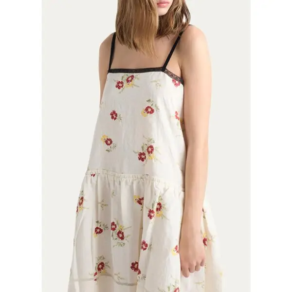 Prada Floral Embroidered Linen Mini Dress