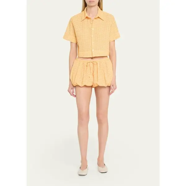 Simkhai Reeves Textured Gingham Camp Shirt