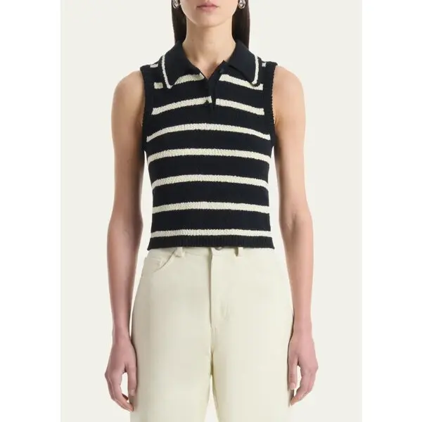 Altuzarra Elmer Striped Knit Sleeveless Polo Top