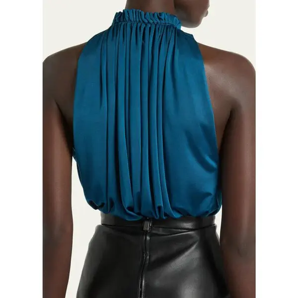 Balmain Sleeveless Tassel Gathered Jersey Halter Top - Blue
