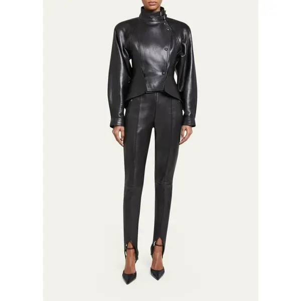Balmain Leather Fitted Peplum Jacket