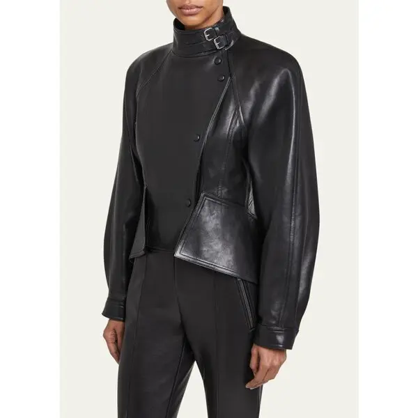 Balmain Leather Fitted Peplum Jacket