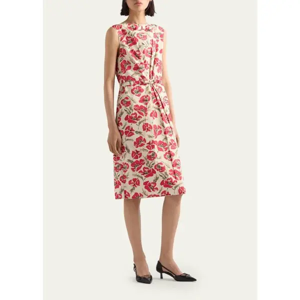 Prada Floral Soft Poplin Dress - Rosso