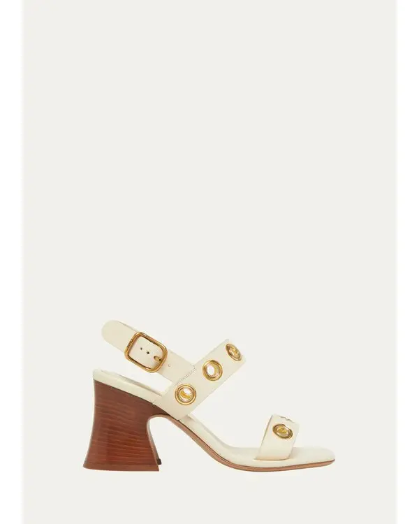 Chloé 75mm Janis Grommet Leather Slingback Sandals - Soft Ivory