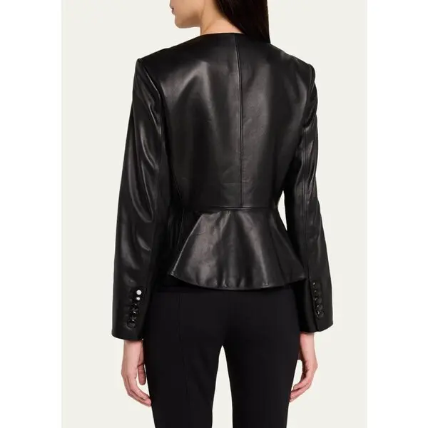 Veronica Beard Quinn Leather Peplum Jacket