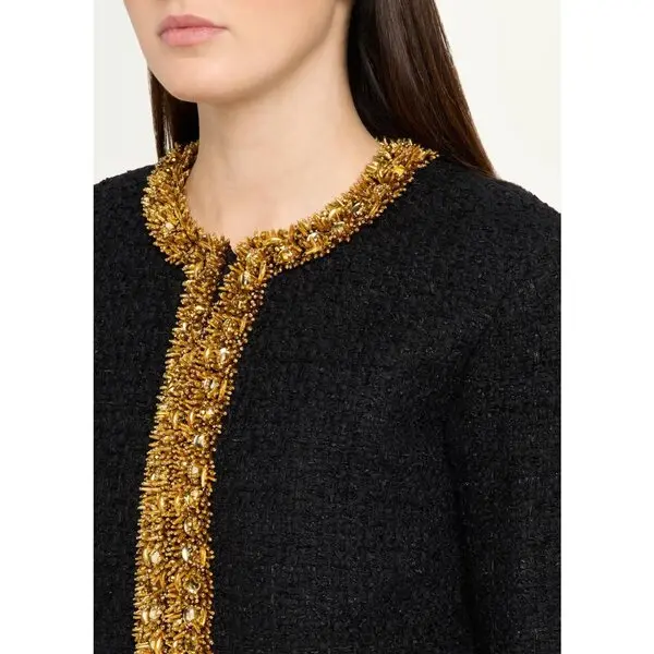 Balmain Beaded Metallic Tweed Collarless Jacket