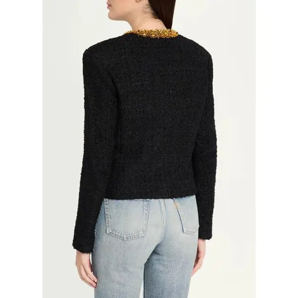 Balmain Beaded Metallic Tweed Collarless Jacket
