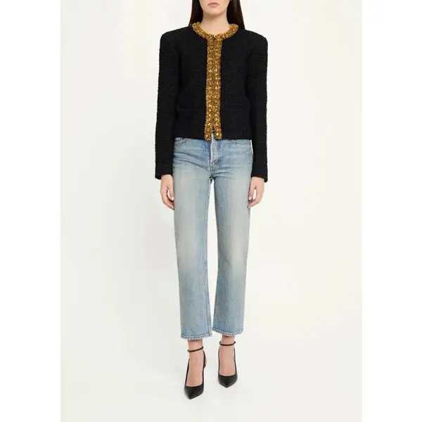Balmain Beaded Metallic Tweed Collarless Jacket