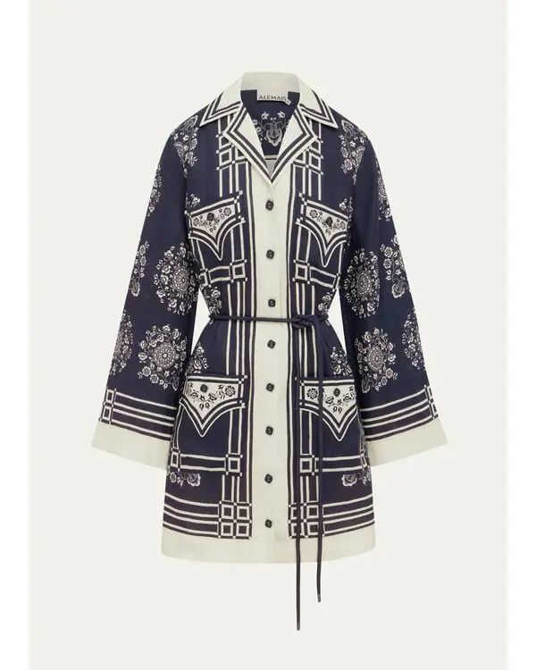 ALEMAIS Banderrra Belted Linen Mini Dress