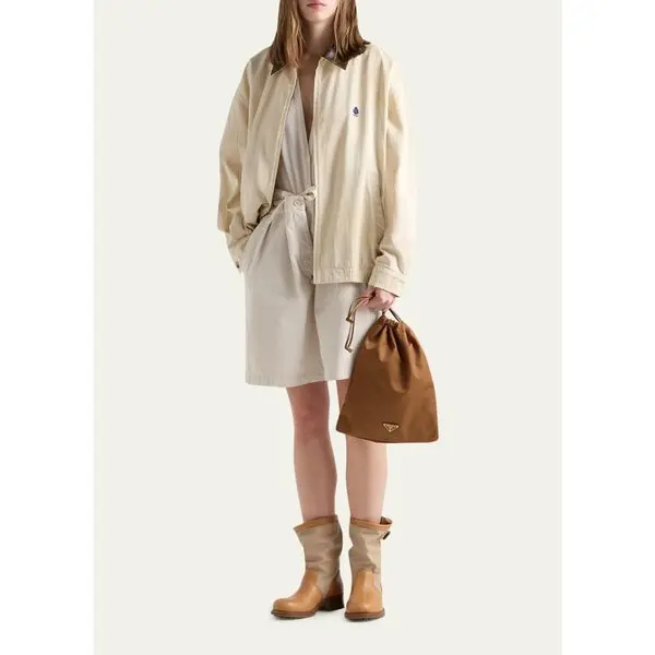 Prada Embroidered Old Gabardine Blouson Jacket - Sable