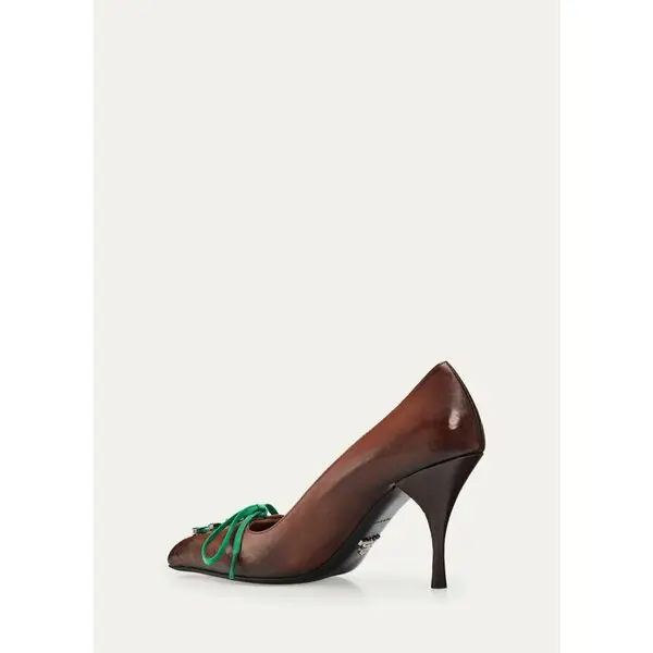 Prada 85mm Burnished Leather Lace-up Pumps - Cacao