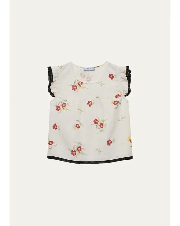 Prada Floral Linen Top - Ruby