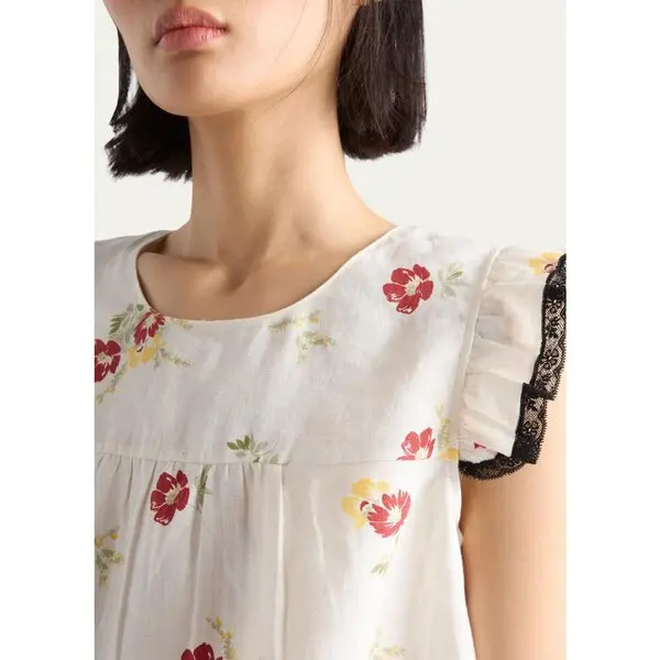 Prada Floral Linen Top - Ruby