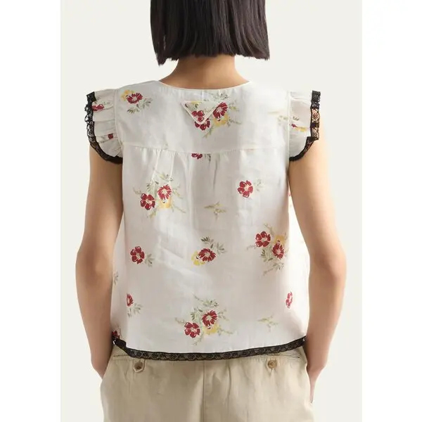 Prada Floral Linen Top - Ruby