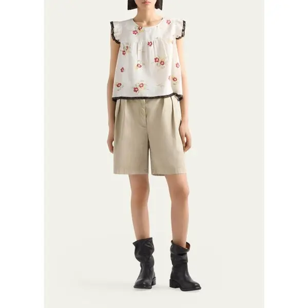 Prada Floral Linen Top - Ruby