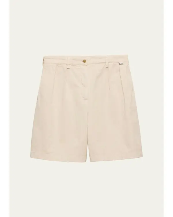 Prada Pleated Cotton Twill Bermuda Shorts - Sable