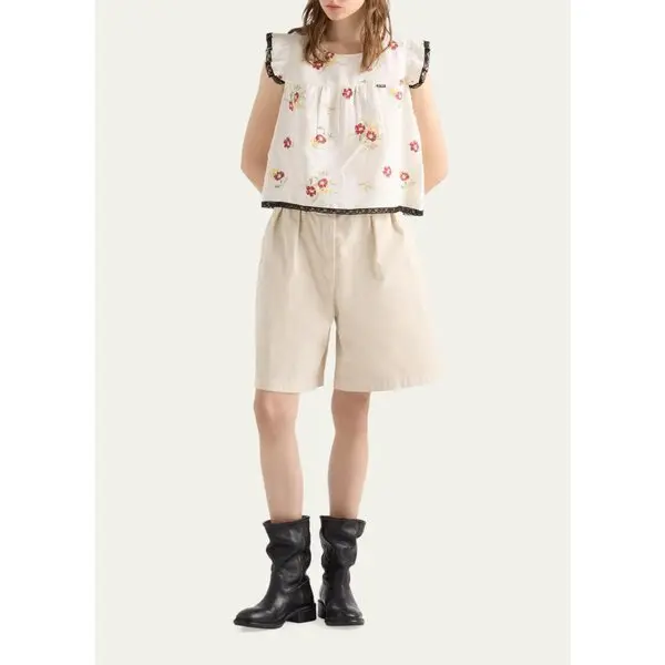 Prada Pleated Cotton Twill Bermuda Shorts