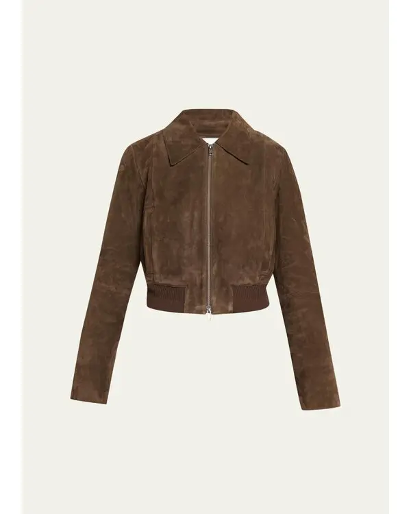 Vince Shrunken Suede Bomber Jacket