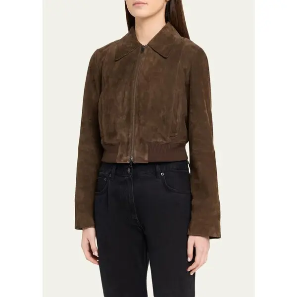 Vince Shrunken Suede Bomber Jacket