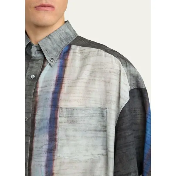 Giorgio Armani Abstract Cotton And Silk Short-sleeve Shirt