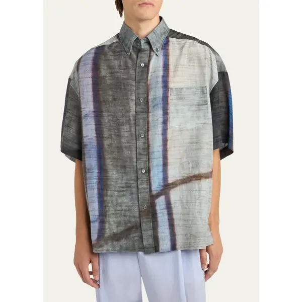 Giorgio Armani Abstract Cotton And Silk Short-sleeve Shirt