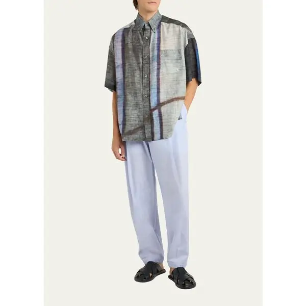 Giorgio Armani Abstract Cotton And Silk Short-sleeve Shirt