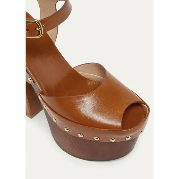 Chloé 90mm Meret Leather Clogs - Burnt