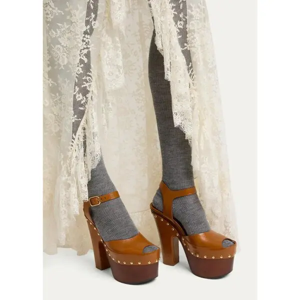 Chloé 90mm Meret Leather Clogs - Burnt