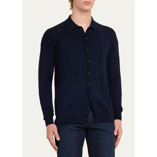 Kiton Cotton & Cashmere Knit Button-down Shirt