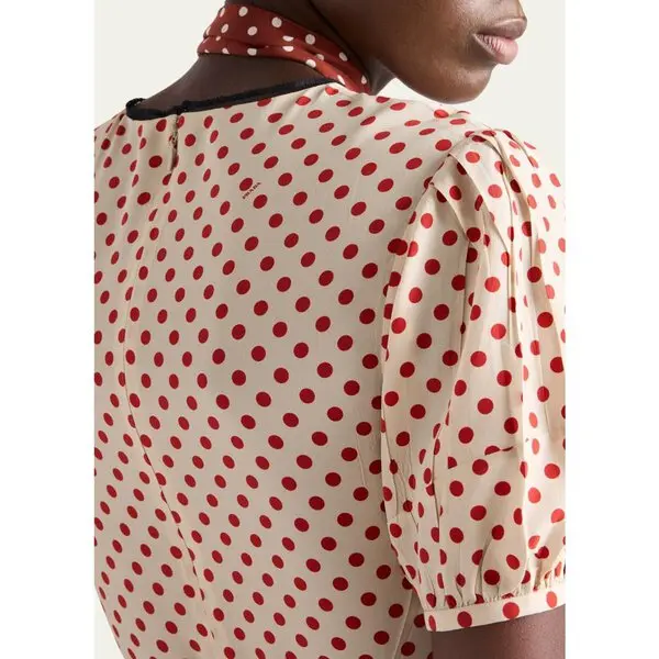 Prada Polka-dot Silk Puff-sleeve Midi Dress