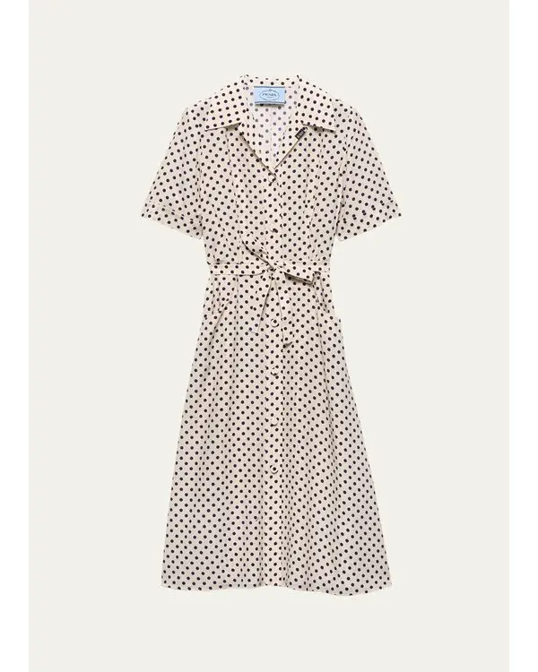 Prada Polka-dot Print Marocain Shirtdress
