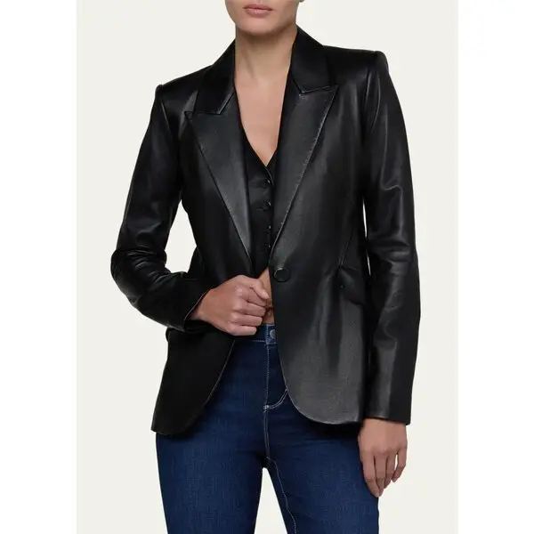 L'Agence Chamberlain Leather Single-breasted Blazer