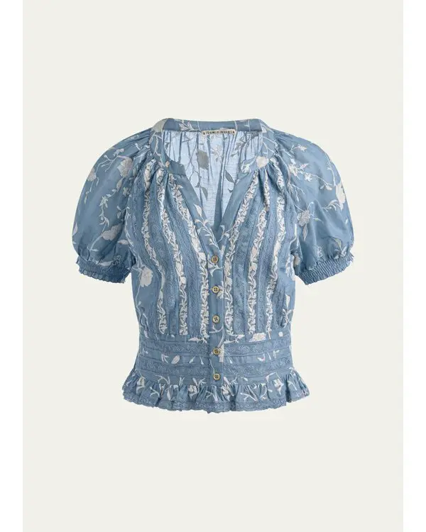 Alice + Olivia Kathryn Embroidered Short-sleeve Blouse