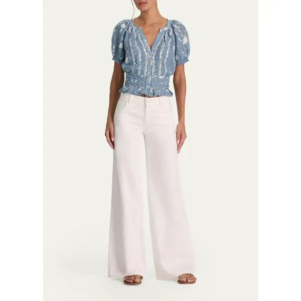 Alice + Olivia Kathryn Embroidered Short-sleeve Blouse