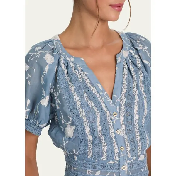 Alice + Olivia Kathryn Embroidered Short-sleeve Blouse