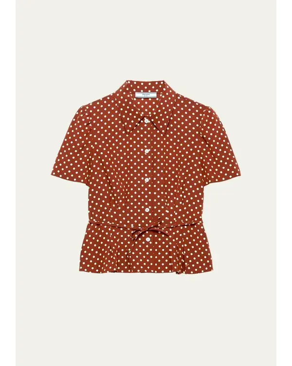 Prada Polka-dot Silk Short-sleeve Button-down Shirt - Tabacco