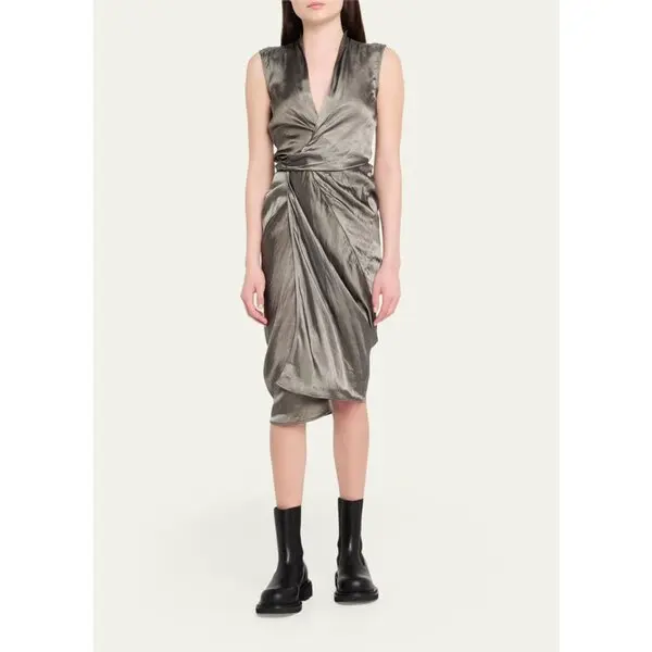 Rick Owens Sleeveless Satin Wrap Dress