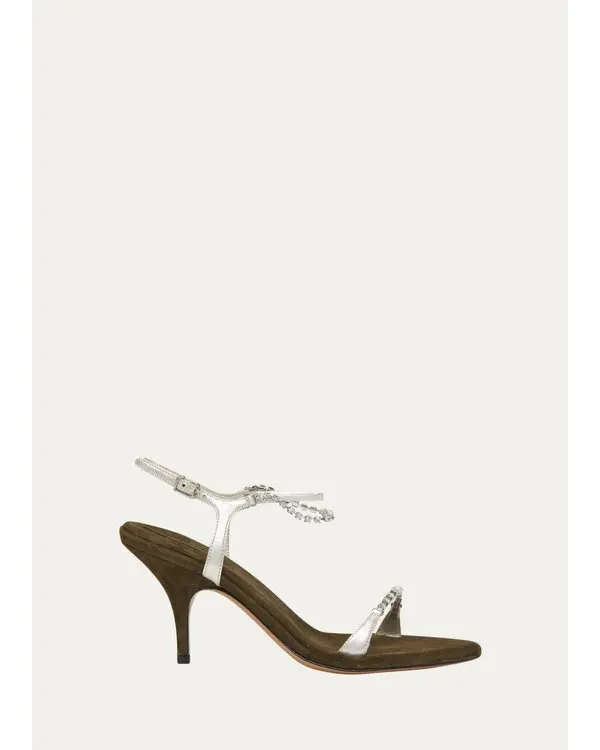 Chloé 80mm Zia Embellished Mixed Leather Sandals - Deep Khaki