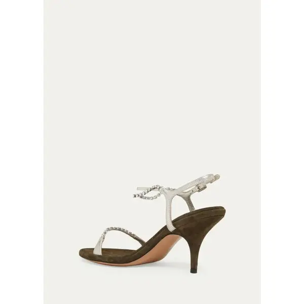 Chloé 80mm Zia Embellished Mixed Leather Sandals - Deep Khaki