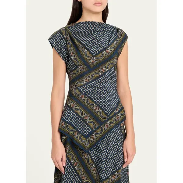 Veronica Beard Yvonne Paisley Silk-blend Asymmetric Top