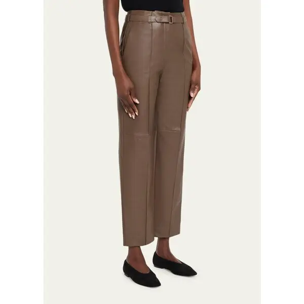 Giorgio Armani Belted Nappa Lambskin Straight-leg Pants