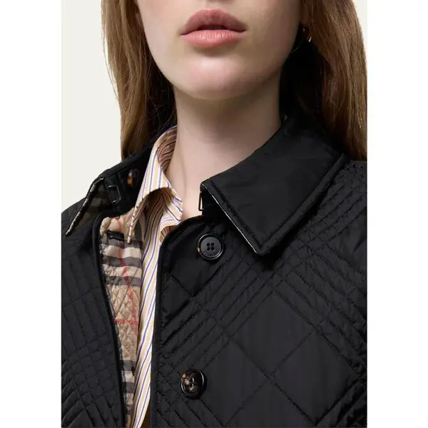 Burberry Fernleigh Leather-collar Check Quilted Jacket