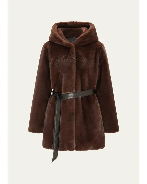 LYLA GRANT Fur-free Faux Mink Hooded Coat - Brown